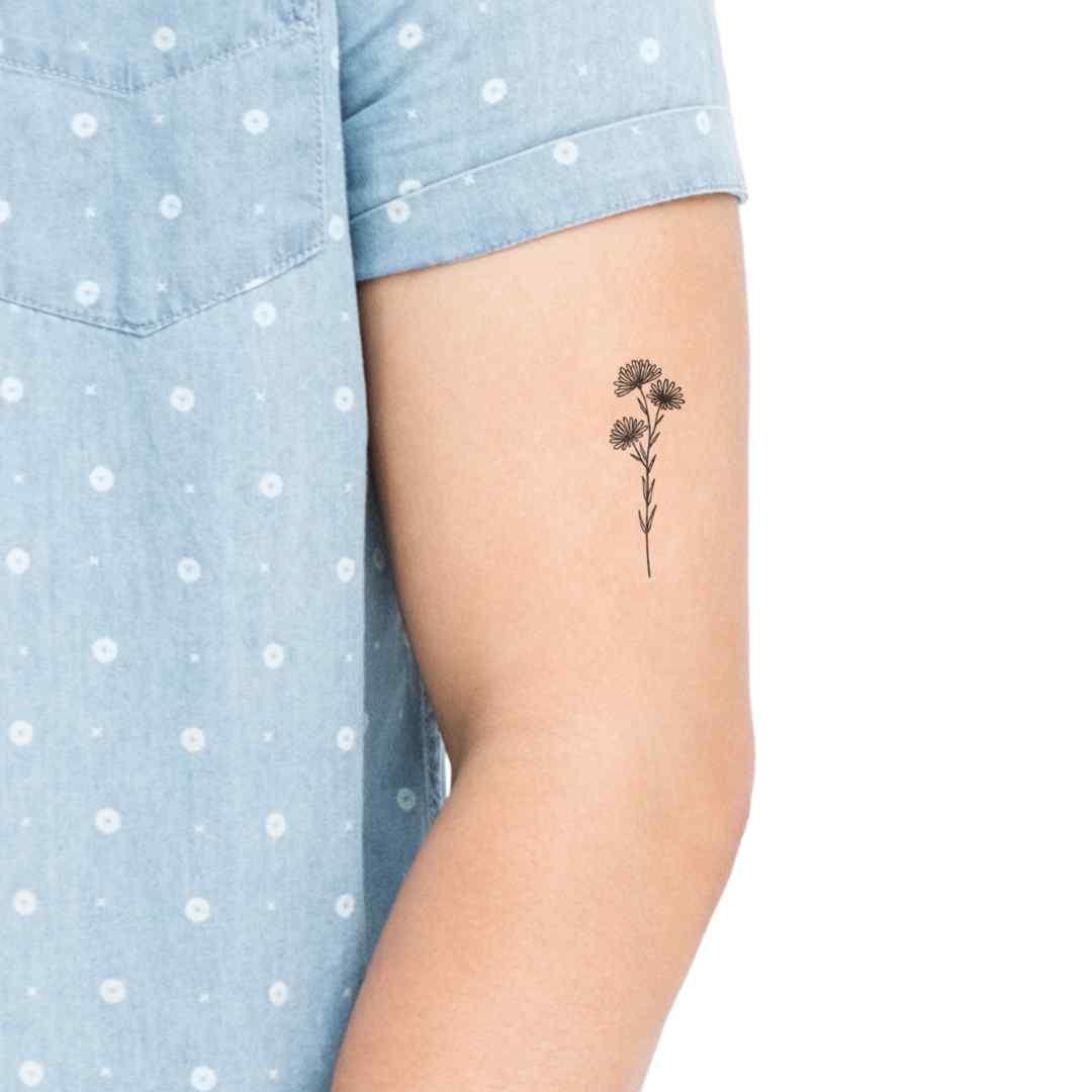 Triple Daisy Fine Line Black Ensemble Temporary Tattoo - Set of 2