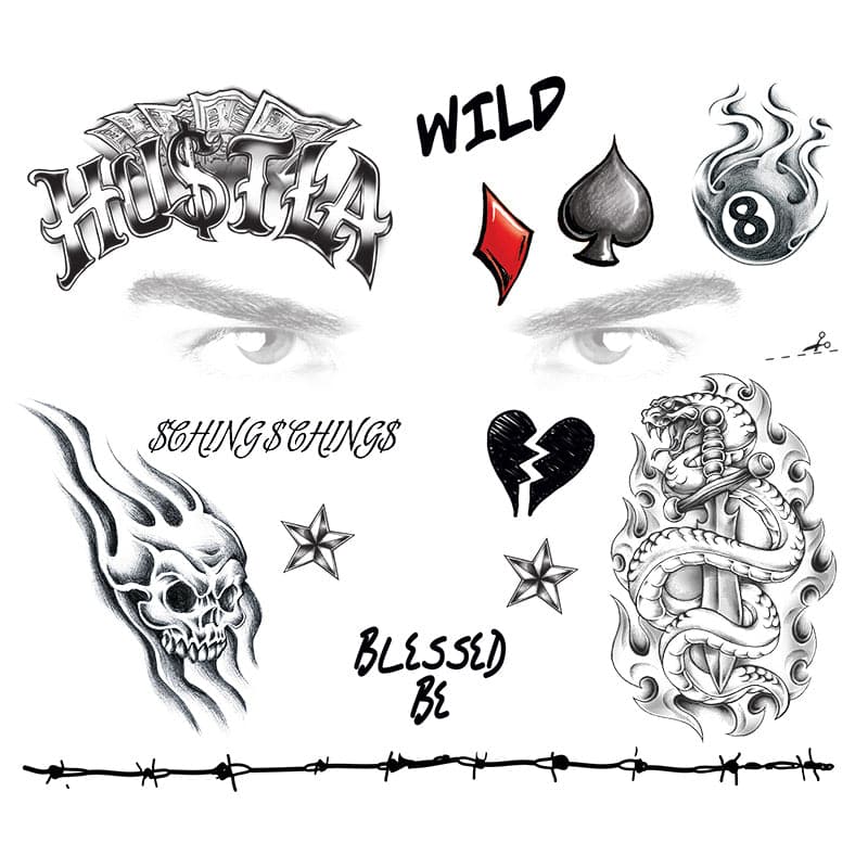 Black Ink Realistic Rapper Face Costume Tattoo