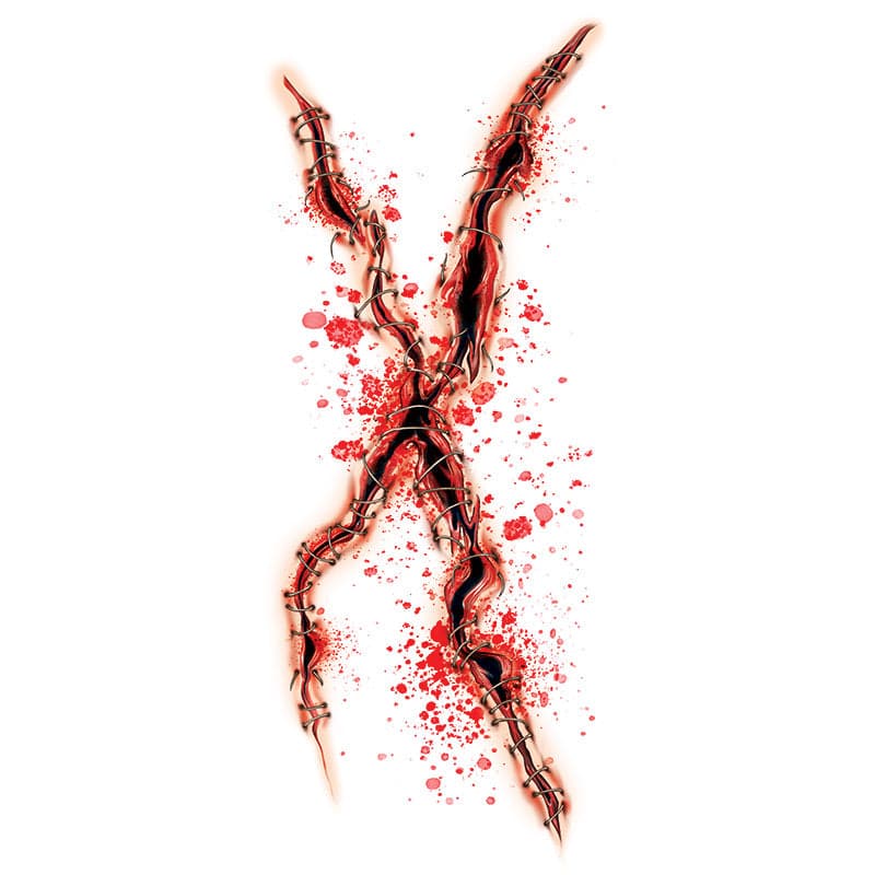 Long Stitched Slashes Costume Tattoo