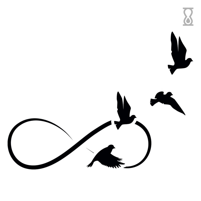 Infinity and Birds Flying Semi-Permanent Tattoo