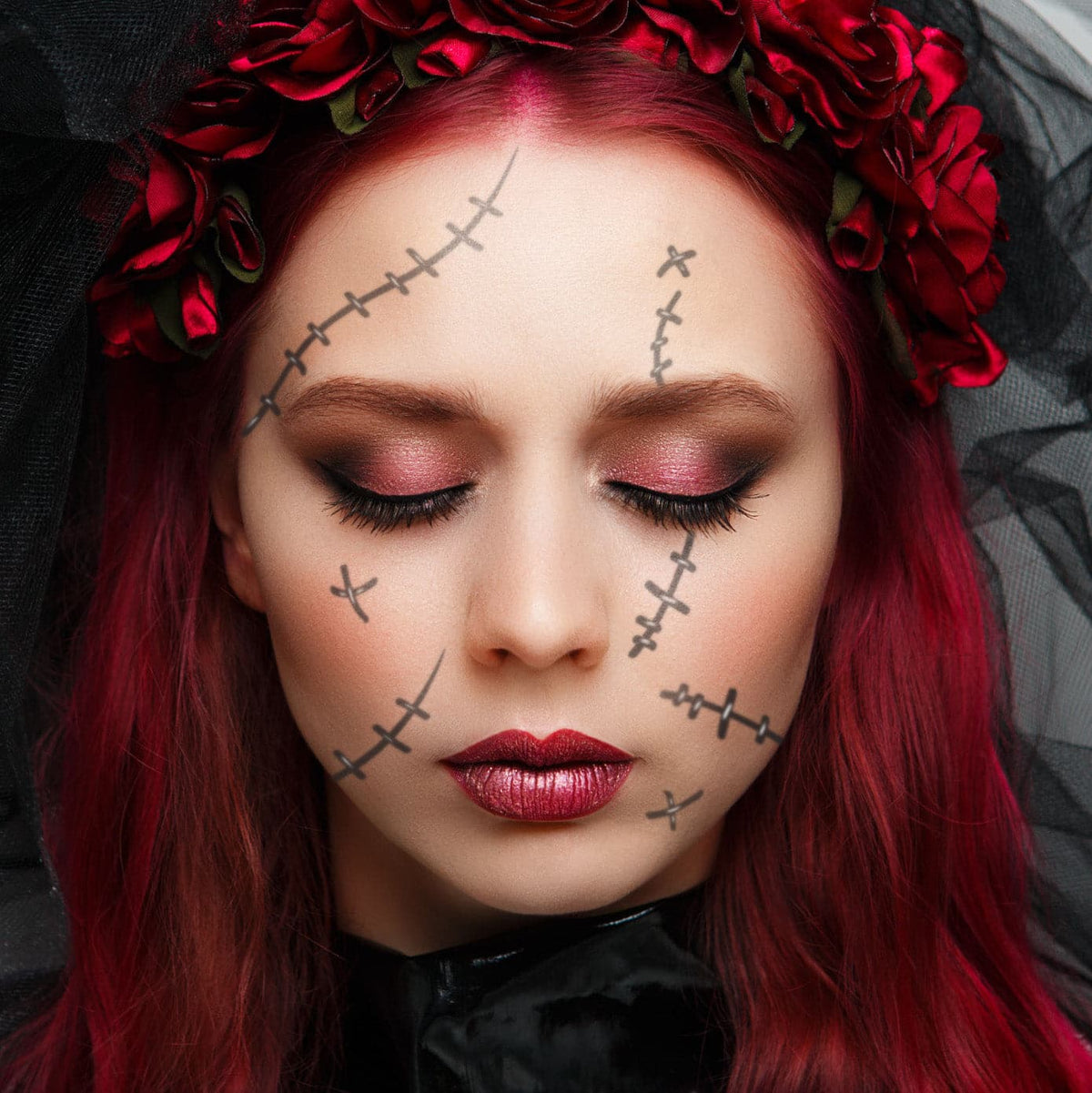 Black Stitches Costume Temporary Tattoo Set