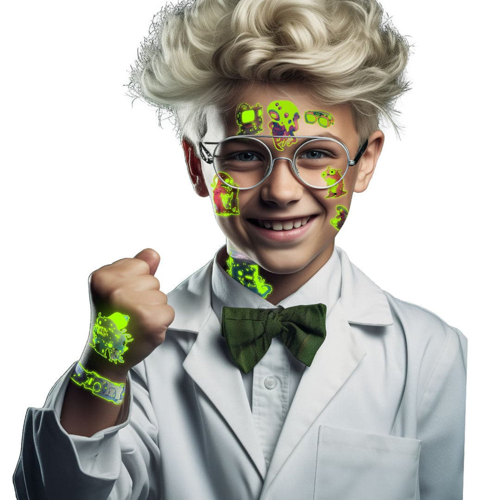 Mad Scientist Glow in the Dark Temporary Tattoos