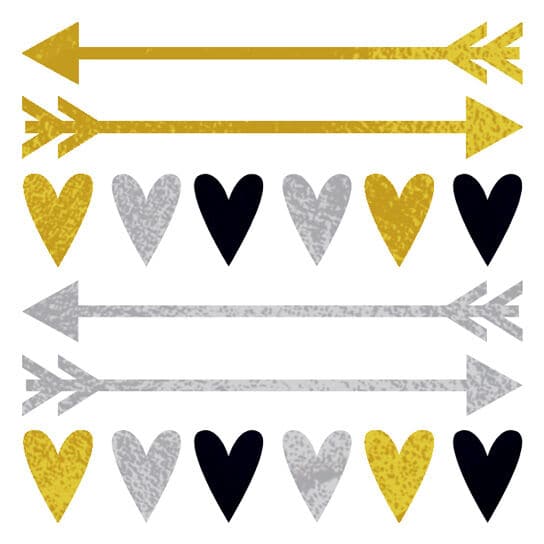Metallic Hearts and Arrows Temporary Tattoos